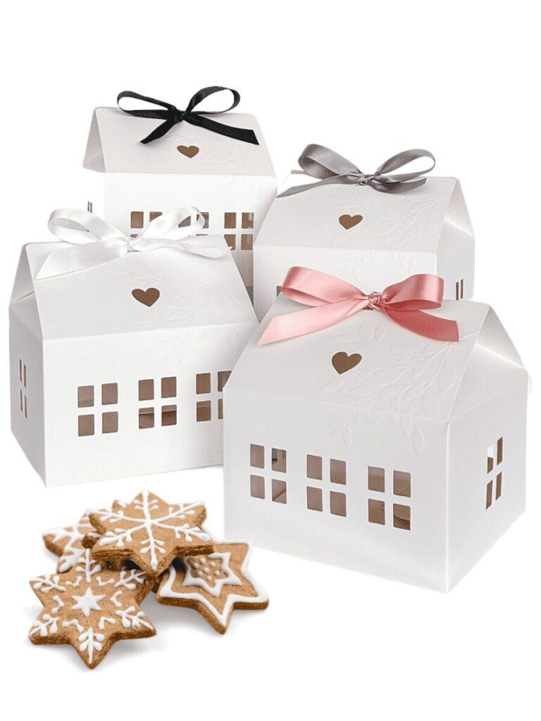 Classic Small House Cookie Boxes with Luxurious Neutral Ribbons (20 ...